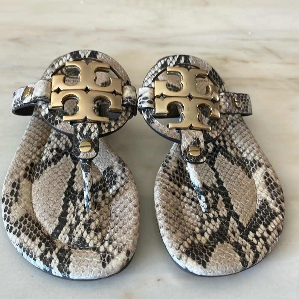 Tory Burch Women's Miller Snake Embossed Leather Sand… - Gem